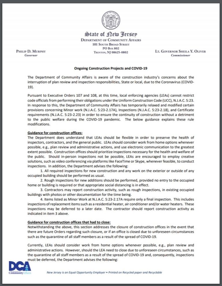 NJ DCA Offers Guidance for Construction Officials - LEAs Cannot ...